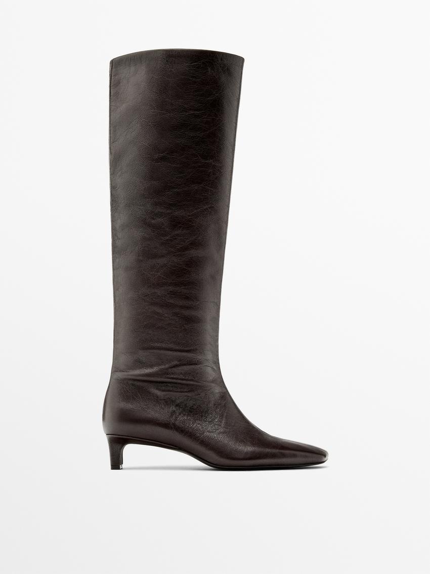 Leather boots with square vamp · Brown · Shoes | Massimo Dutti
