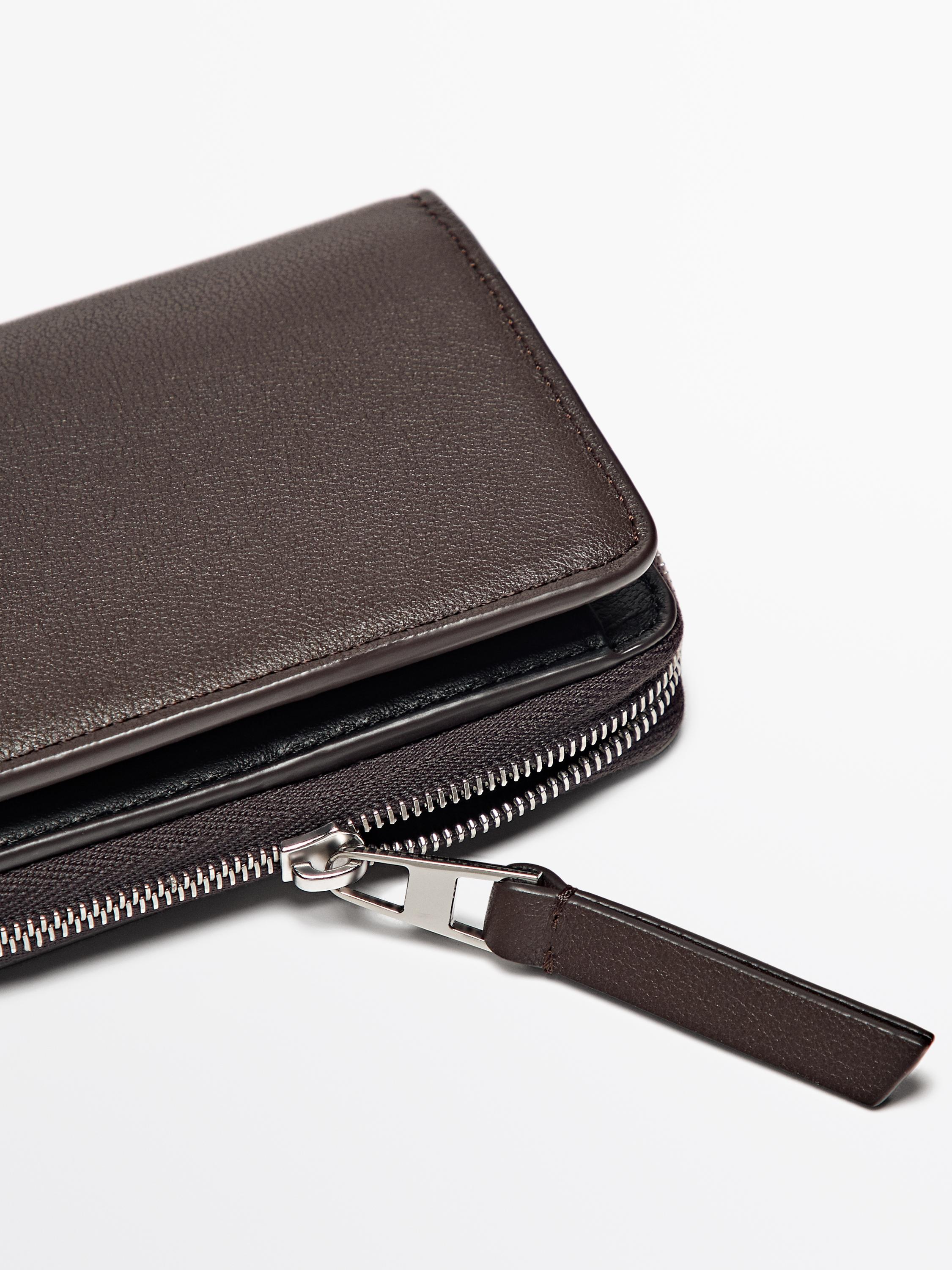 Nappa leather wallet with card holder · Бордо, Серый · Аксессуары ...