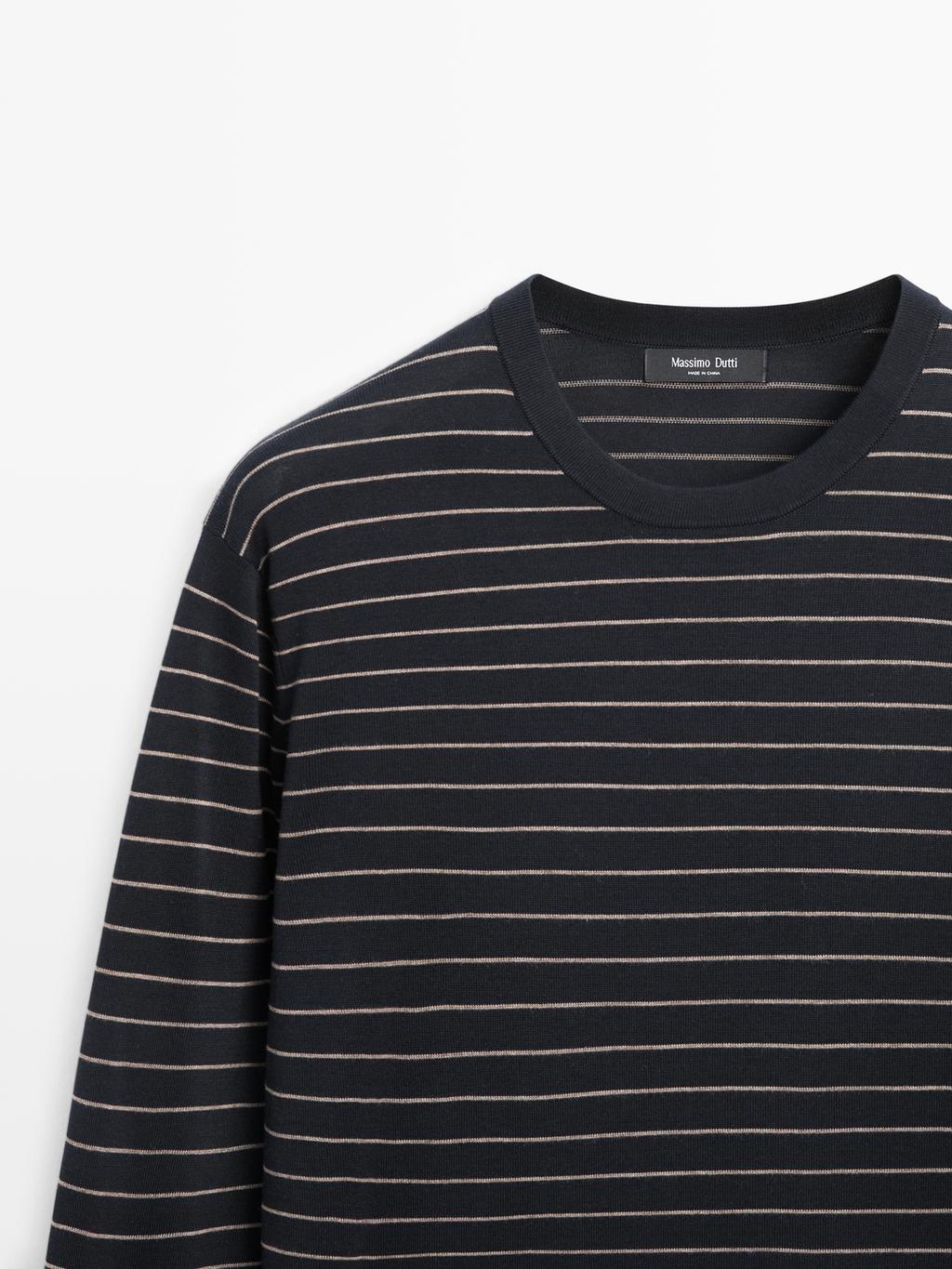 Striped long sleeve T-shirt · Navy Blue · Sweaters | Massimo Dutti