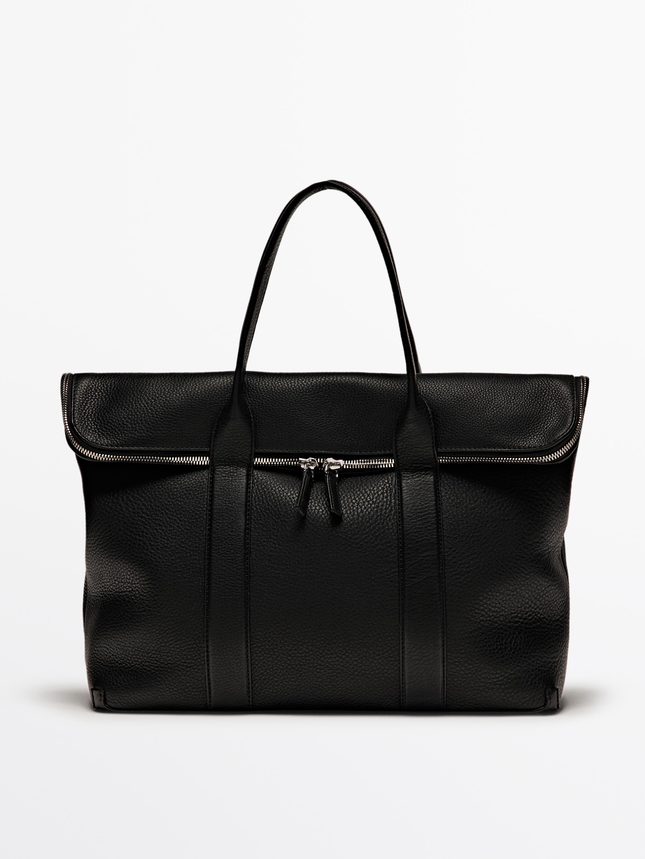 Soft grainy leather briefcase · Black · 西装外套 | Massimo Dutti