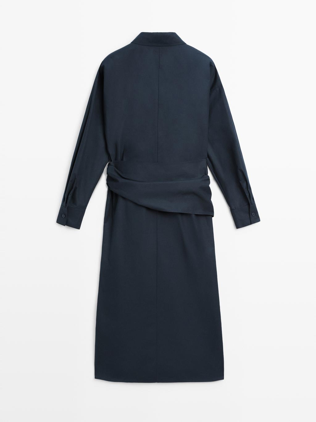 Gaun kemeja panjang dengan detail syal · Biru · Dress | Massimo Dutti