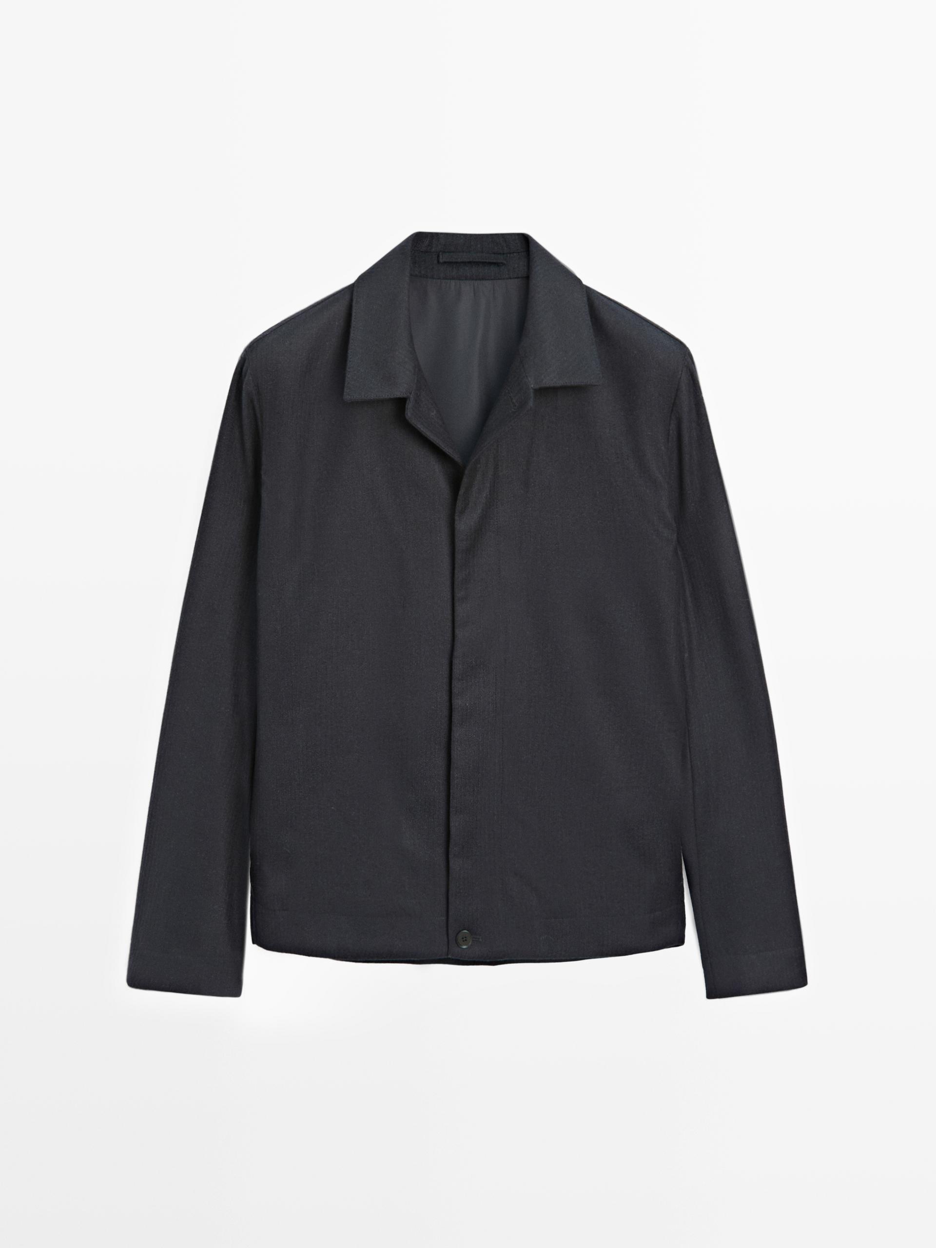 100% wool corduroy-effect flannel overshirt · Navy Blue · Small Leather ...