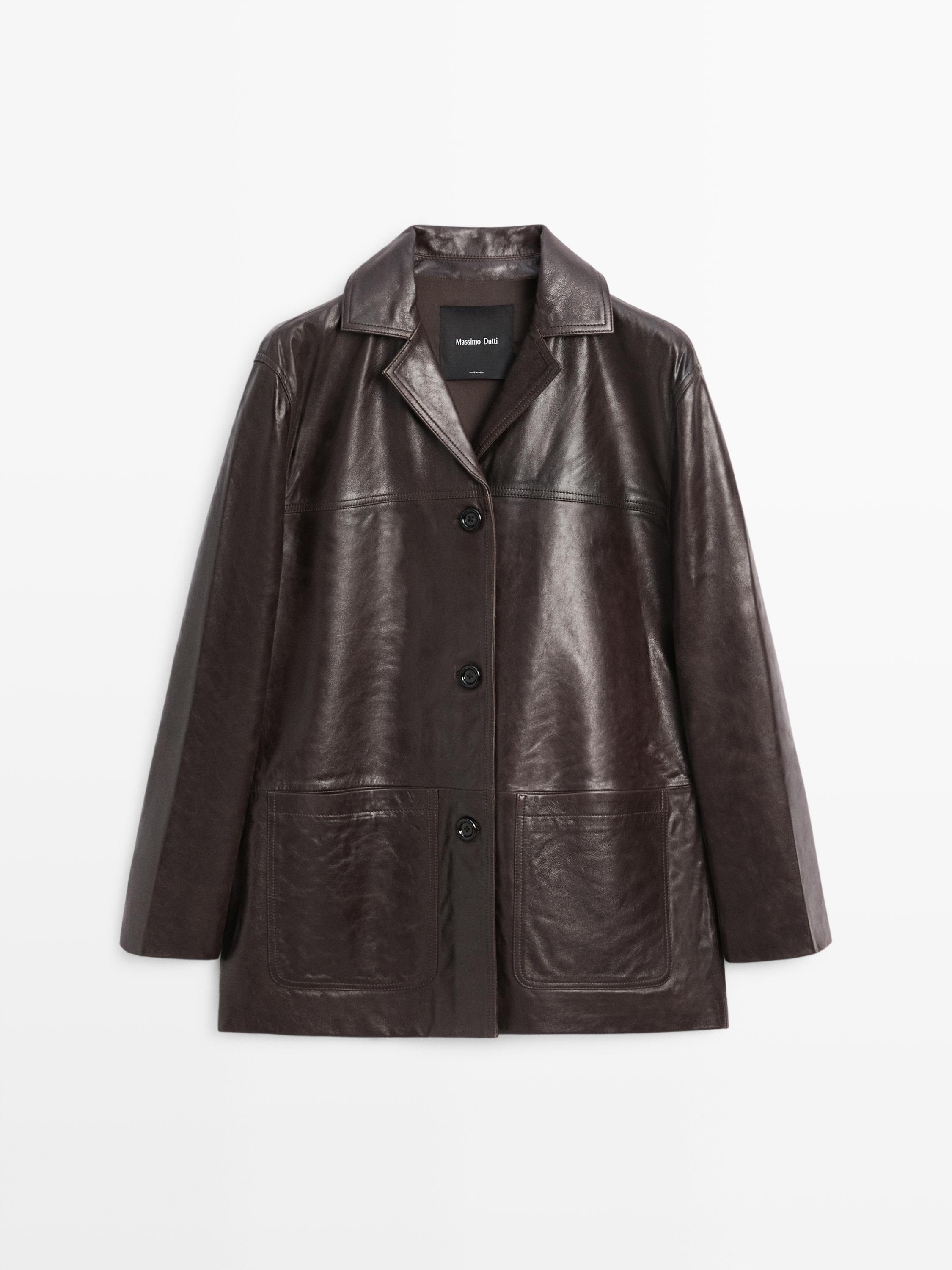 Blazer con bottoni in pelle nappata · Marrone · Abiti | Massimo Dutti