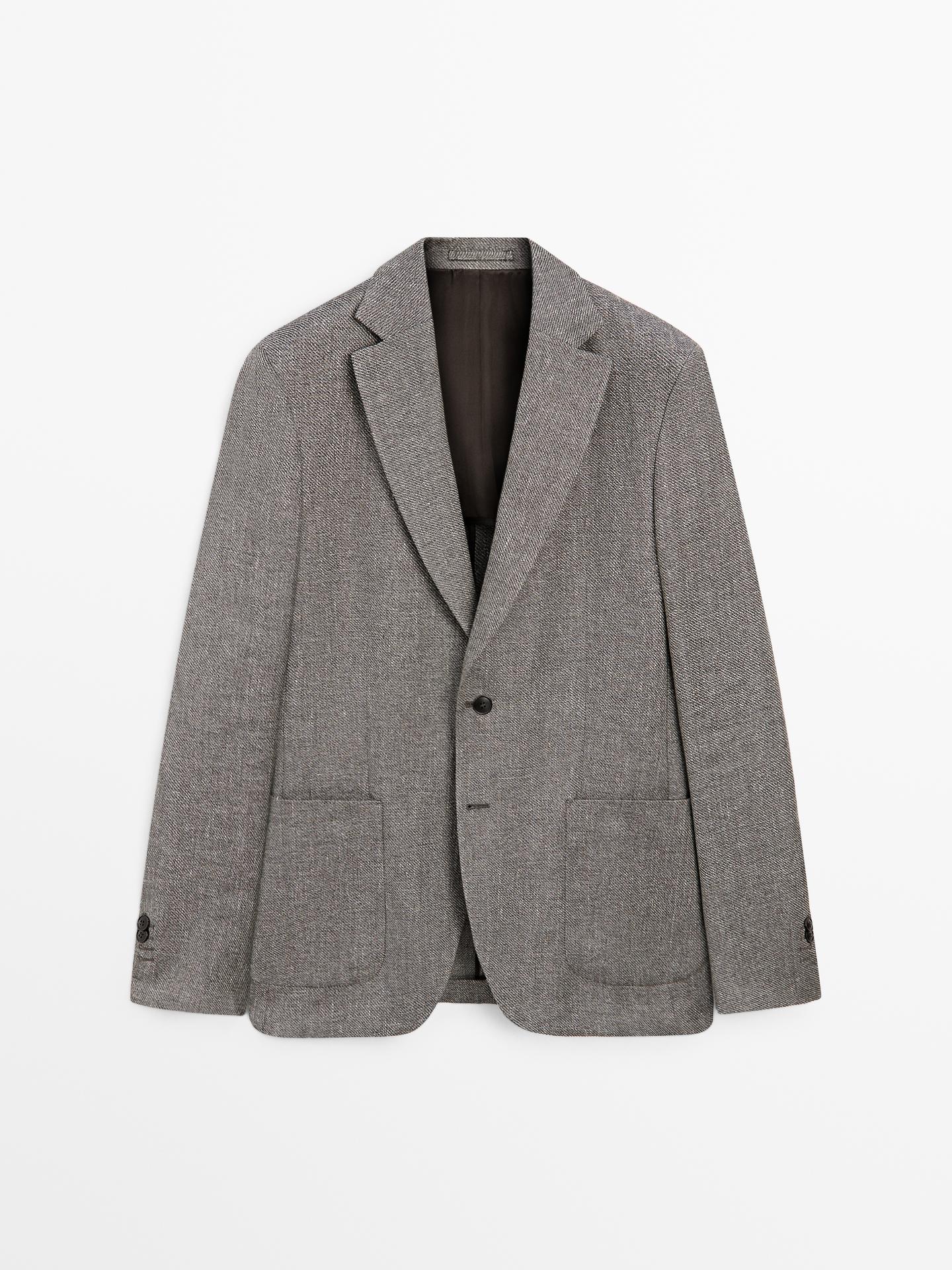 Blazer de linho com espiga tailored · Gris Vigoré · Blazers | Massimo Dutti