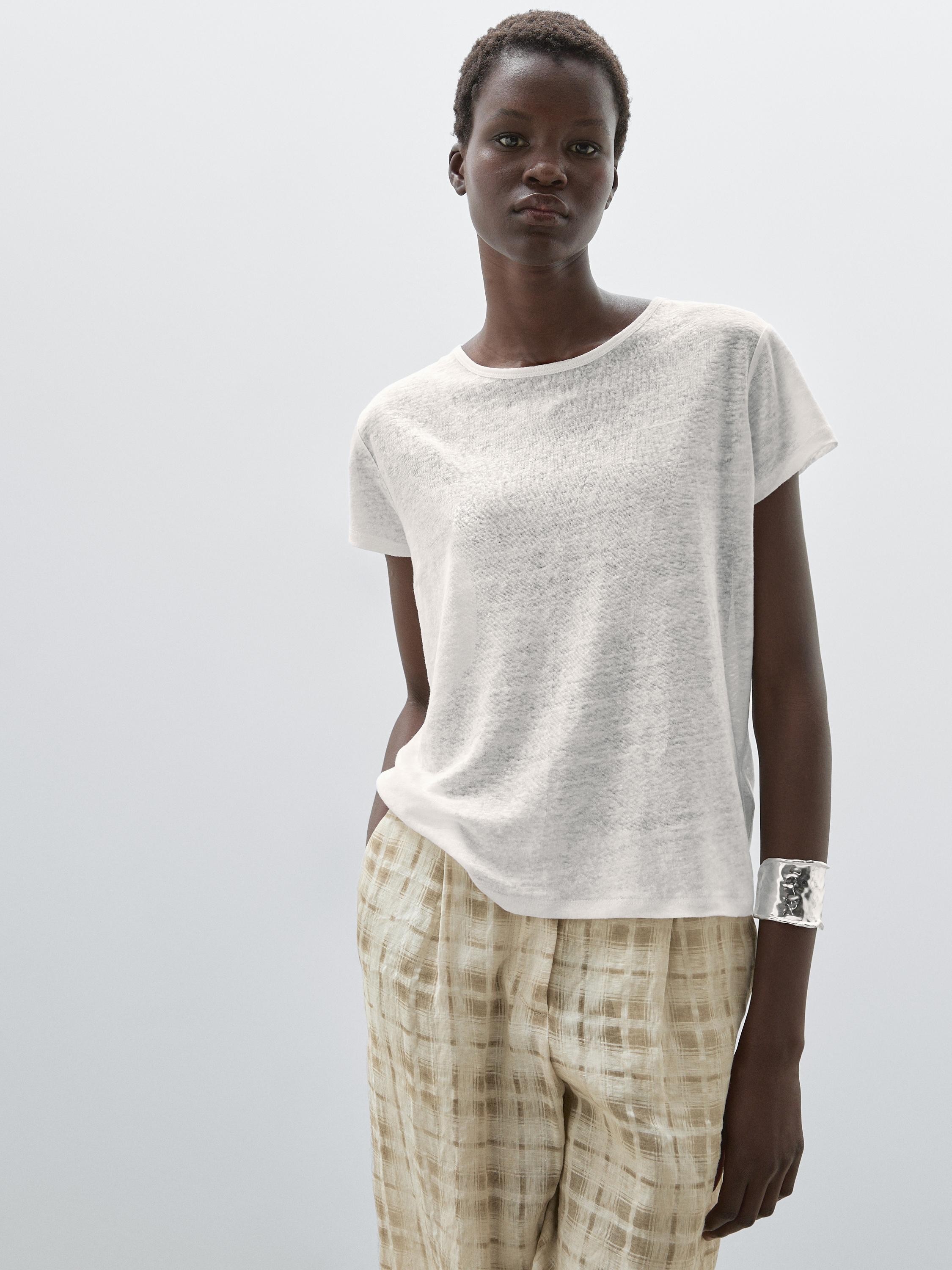 Białe t-shirty damskie - Massimo Dutti - PL