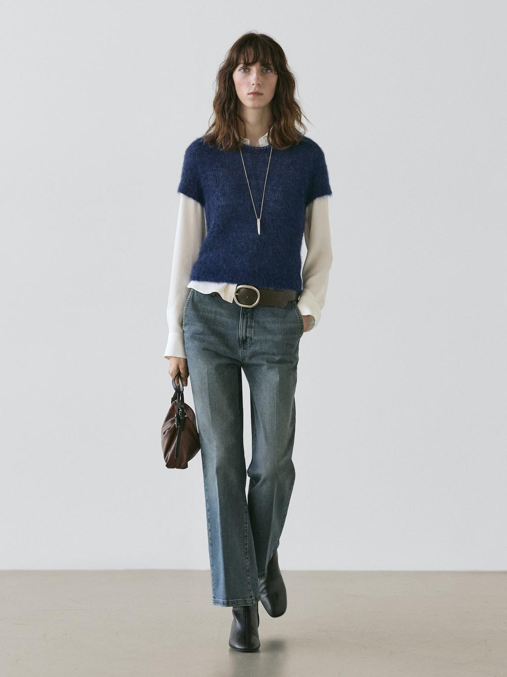 Short sleeve knit alpaca blend sweater · Dark Blue · Sweaters | Massimo ...