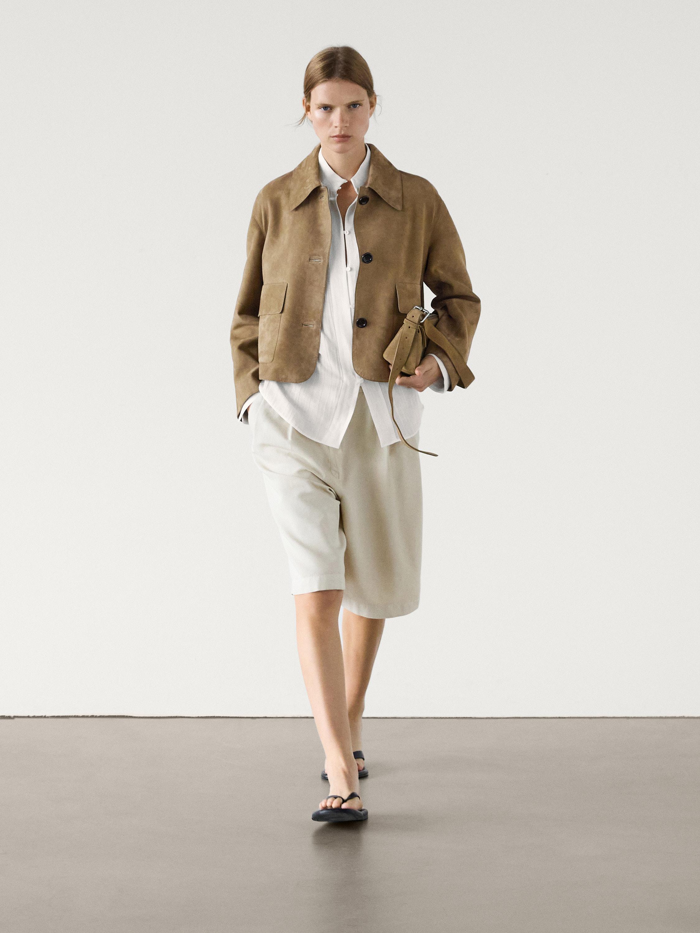 Split suede leather jacket with pockets · Washed · Skirts | Massimo Dutti