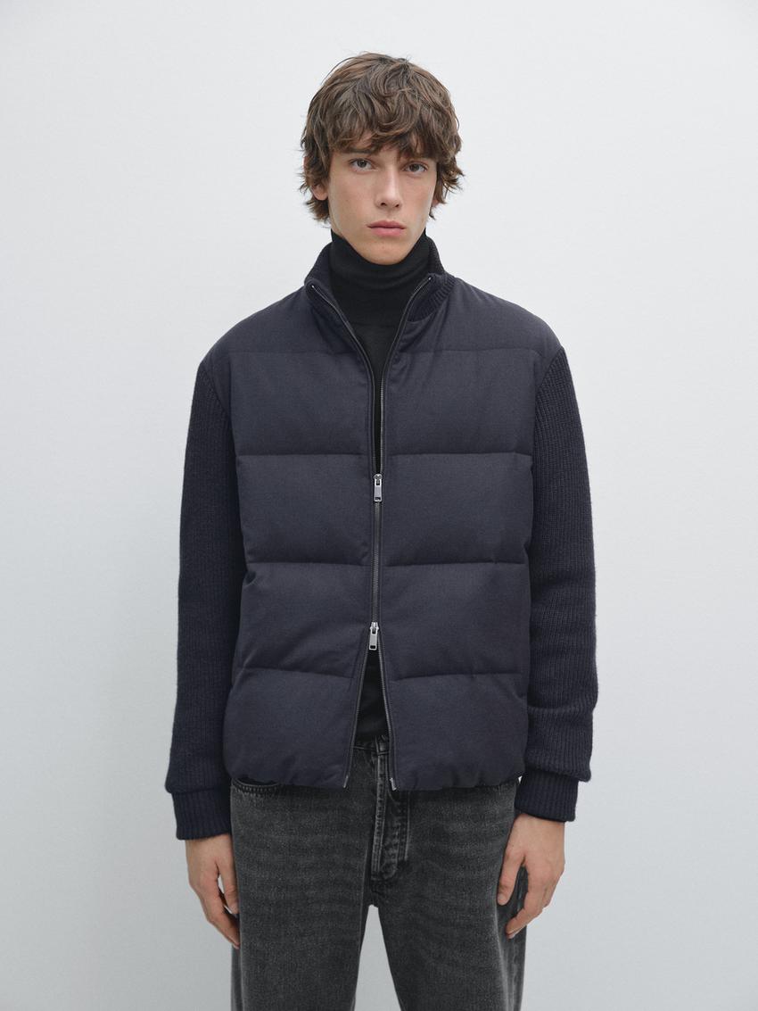 Blend knit puffer jacket · Navy Blue, Grey · Coats | Massimo Dutti