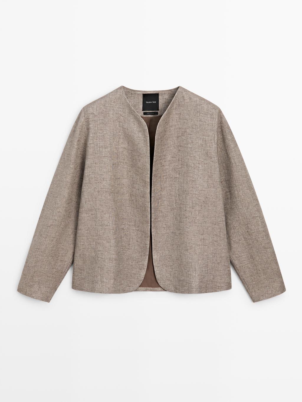 Short linen blend jacket · Mole Brown · Blazer | Massimo Dutti
