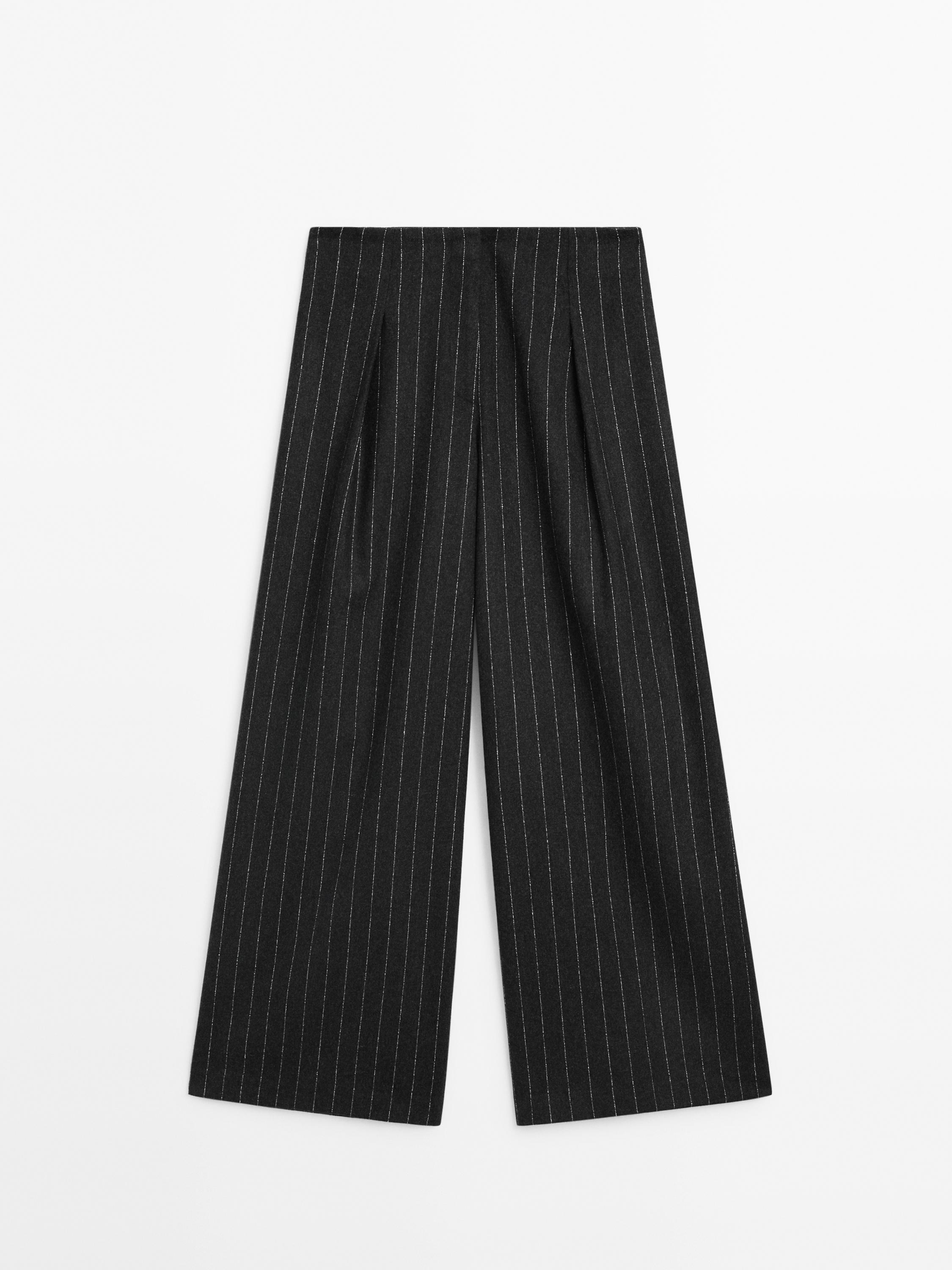 Pleated Wool Blend Palazzo Trousers · Charcoal · Dressy Massimo Dutti