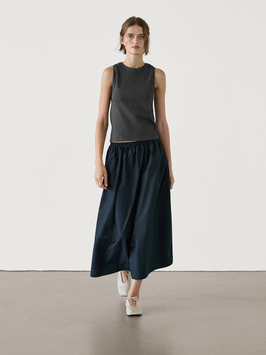 Elastik belbogʻli poplin yubka · Teran Koʻk · Smart / Skirts | Massimo ...