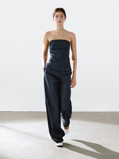 Strapless denim top · Blue | Massimo Dutti