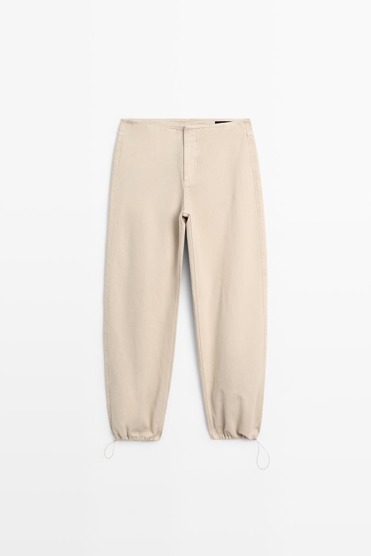 Relaxed fit parachute pants · Beige · Trousers | Massimo Dutti