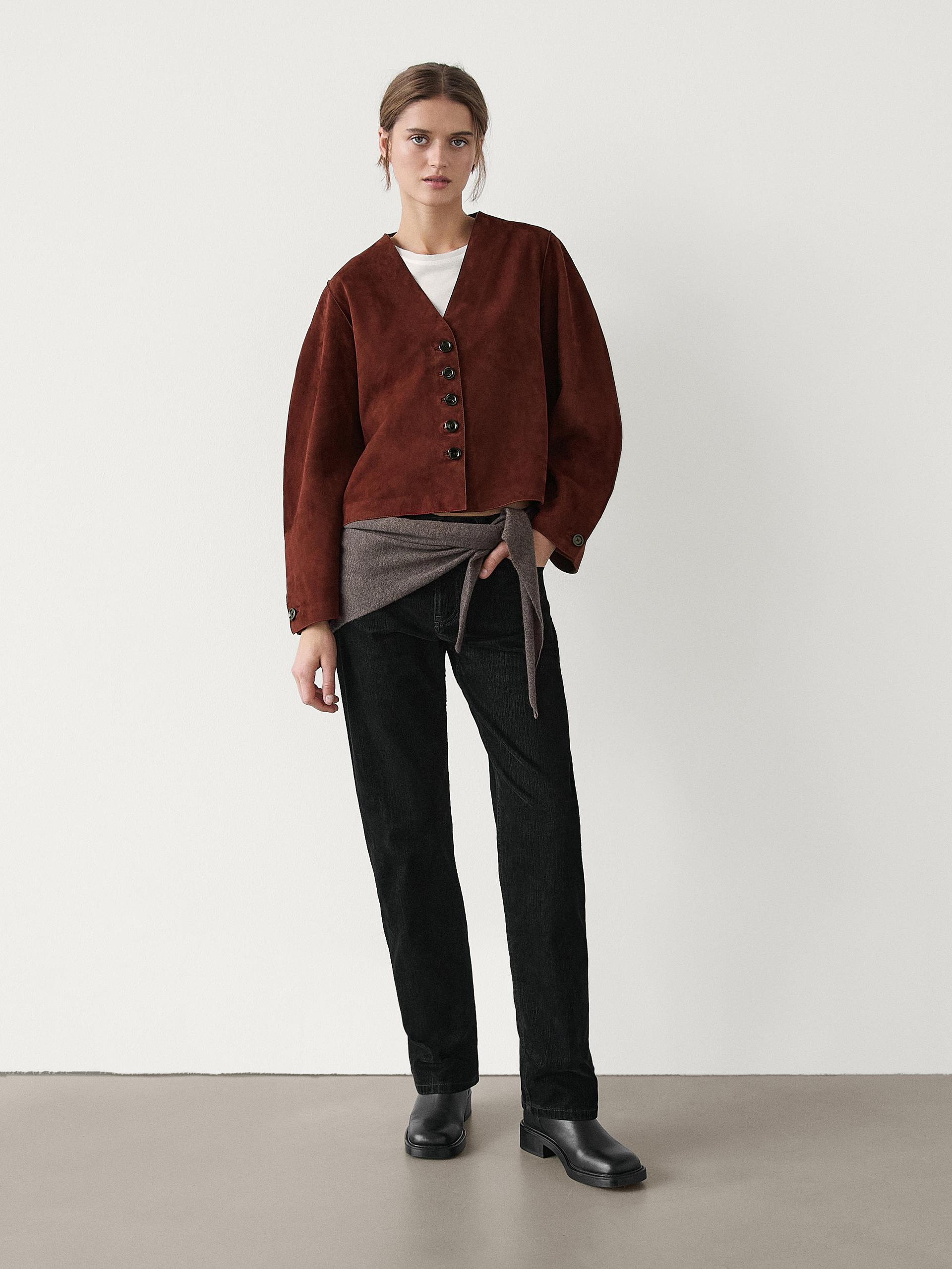 Short suede leather jacket · Red · Skirts | Massimo Dutti