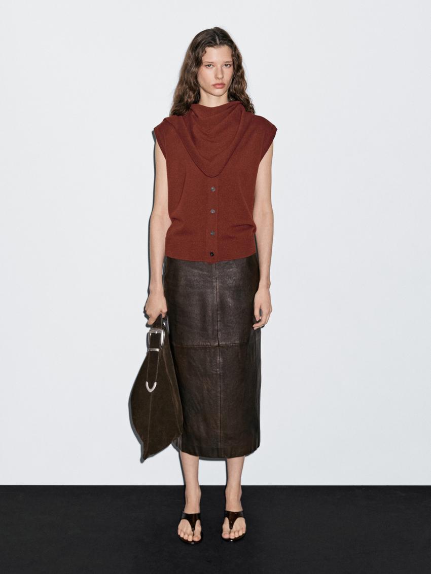 Wool waistcoat with scarf detail · Terra-cotta, Ochre Marl · Vest ...