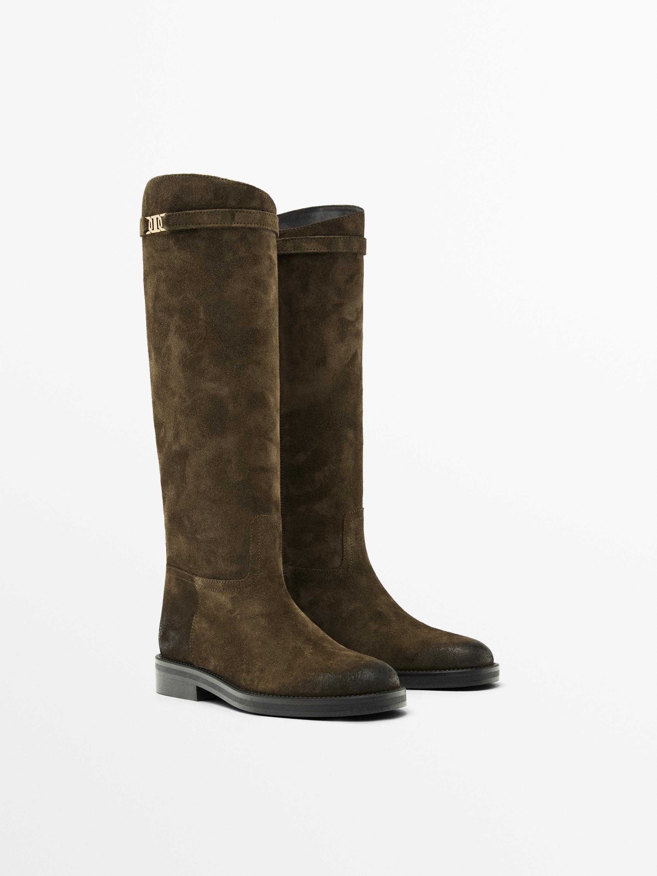 Stiefel im Reiterlook aus gewachstem Rauleder · Khaki · Schuhe ...