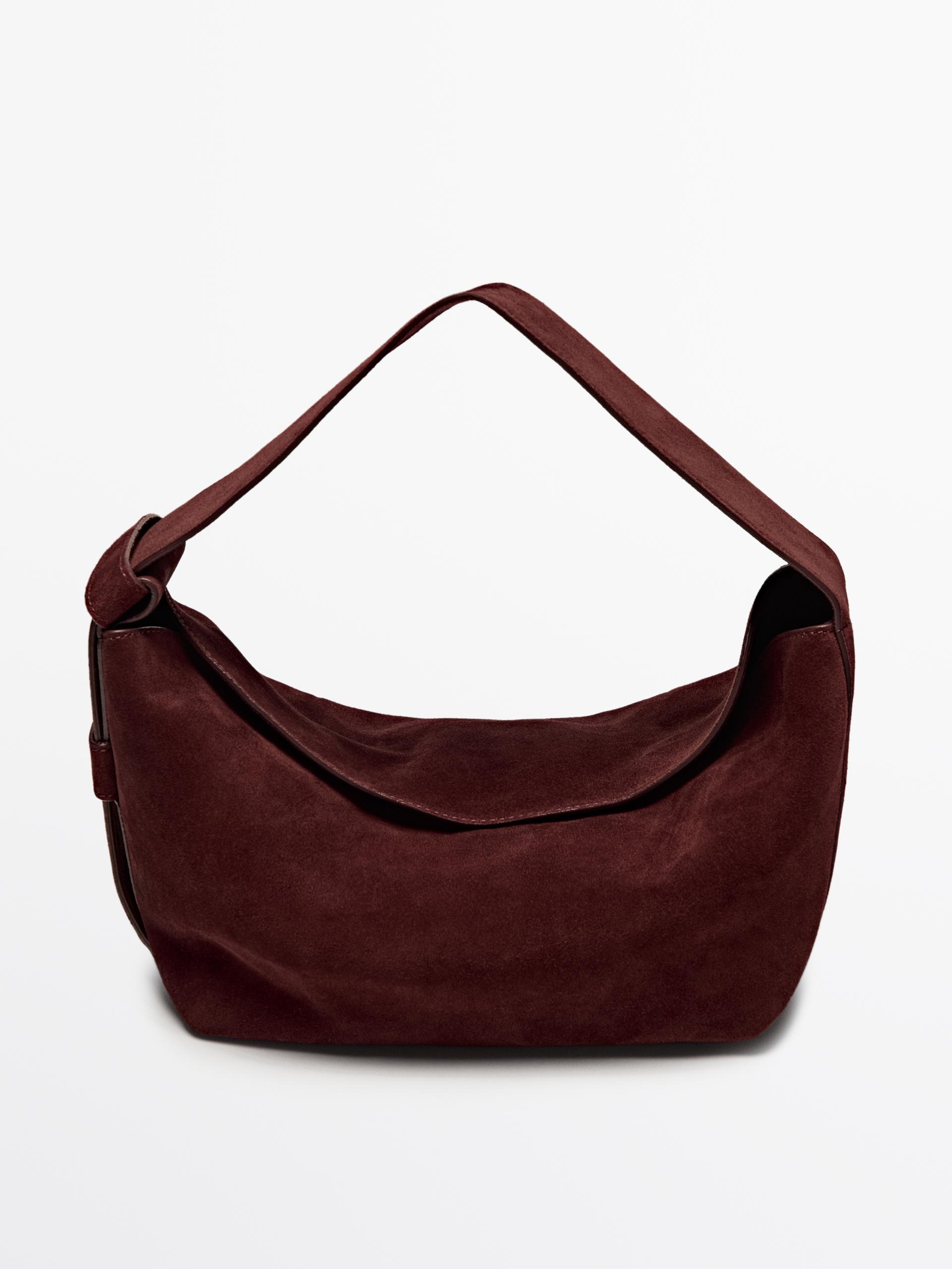Bolso hombro piel serraje · Burdeos · Prenda Exterior Piel | Massimo Dutti