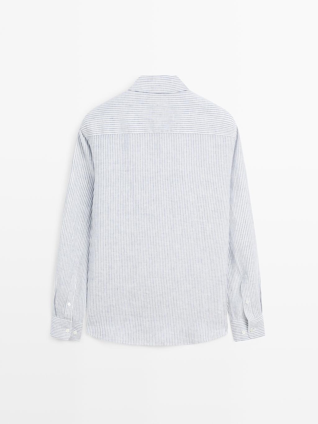 Striped linen shirt · Blue · Shirts | Massimo Dutti