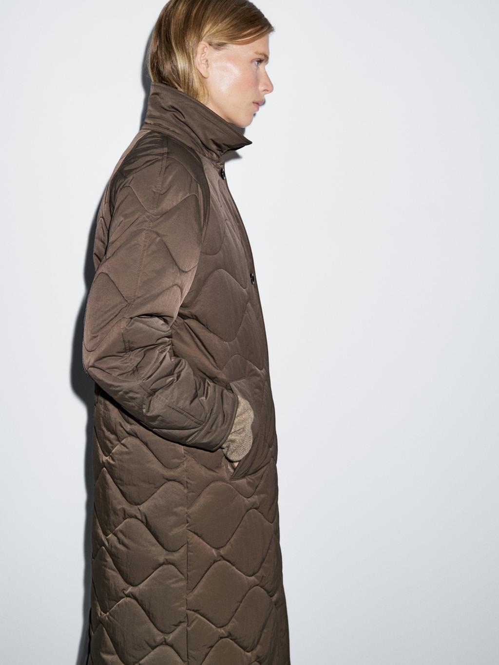 Long water-repellent puffer jacket · Dark Khaki · Coats And Jackets | Massimo Dutti