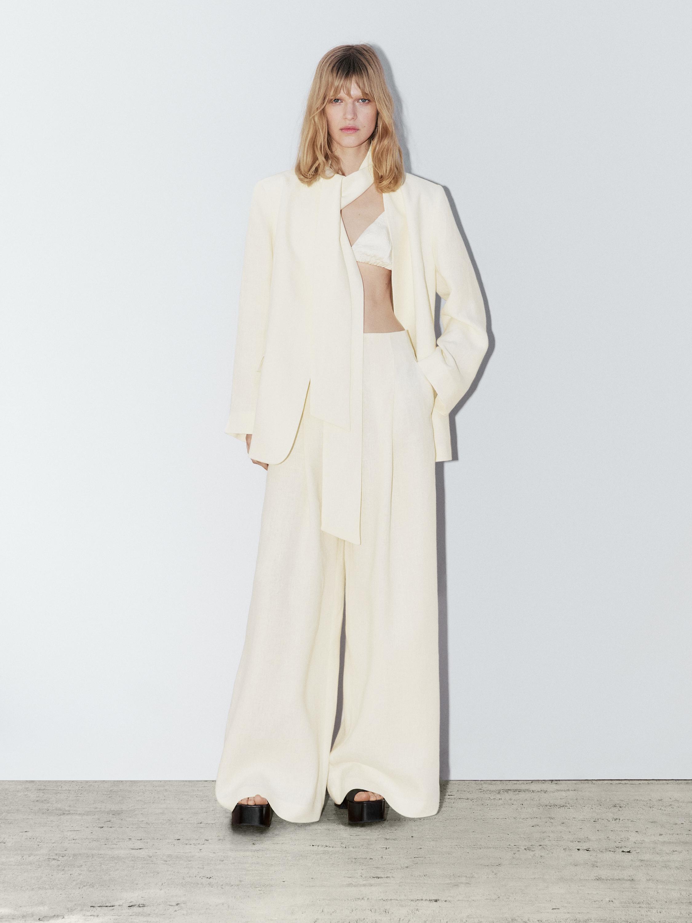 Pantalón ancho 100% lino - STUDIO · Crudo · Vestir | Massimo Dutti