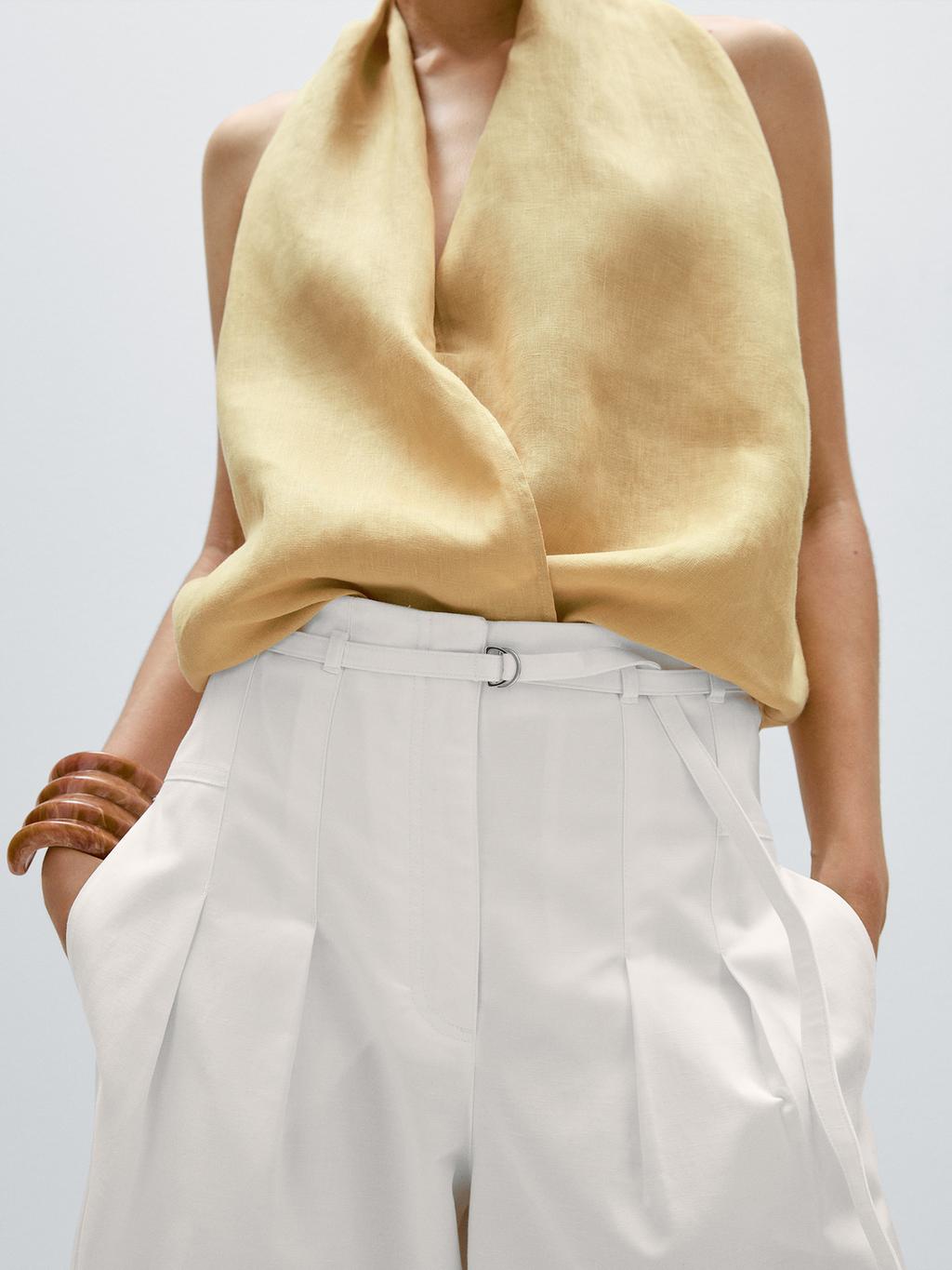 Linen crossover halter top · Yellow, Fuchsia, Brown · Shirts | Massimo ...