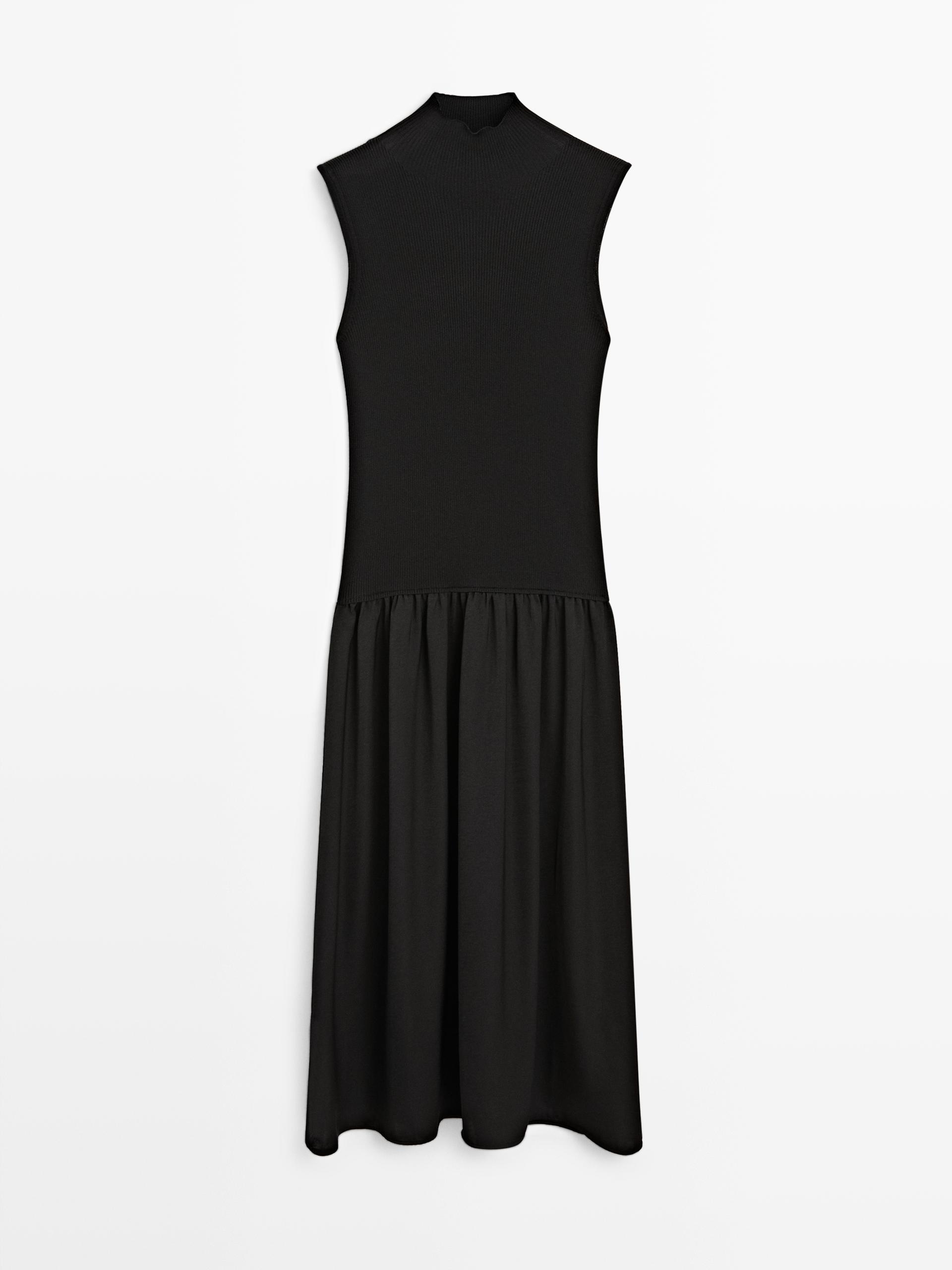 Tricot midi-jurk met combi detail · Zwart · Petten En Hoeden | Massimo ...