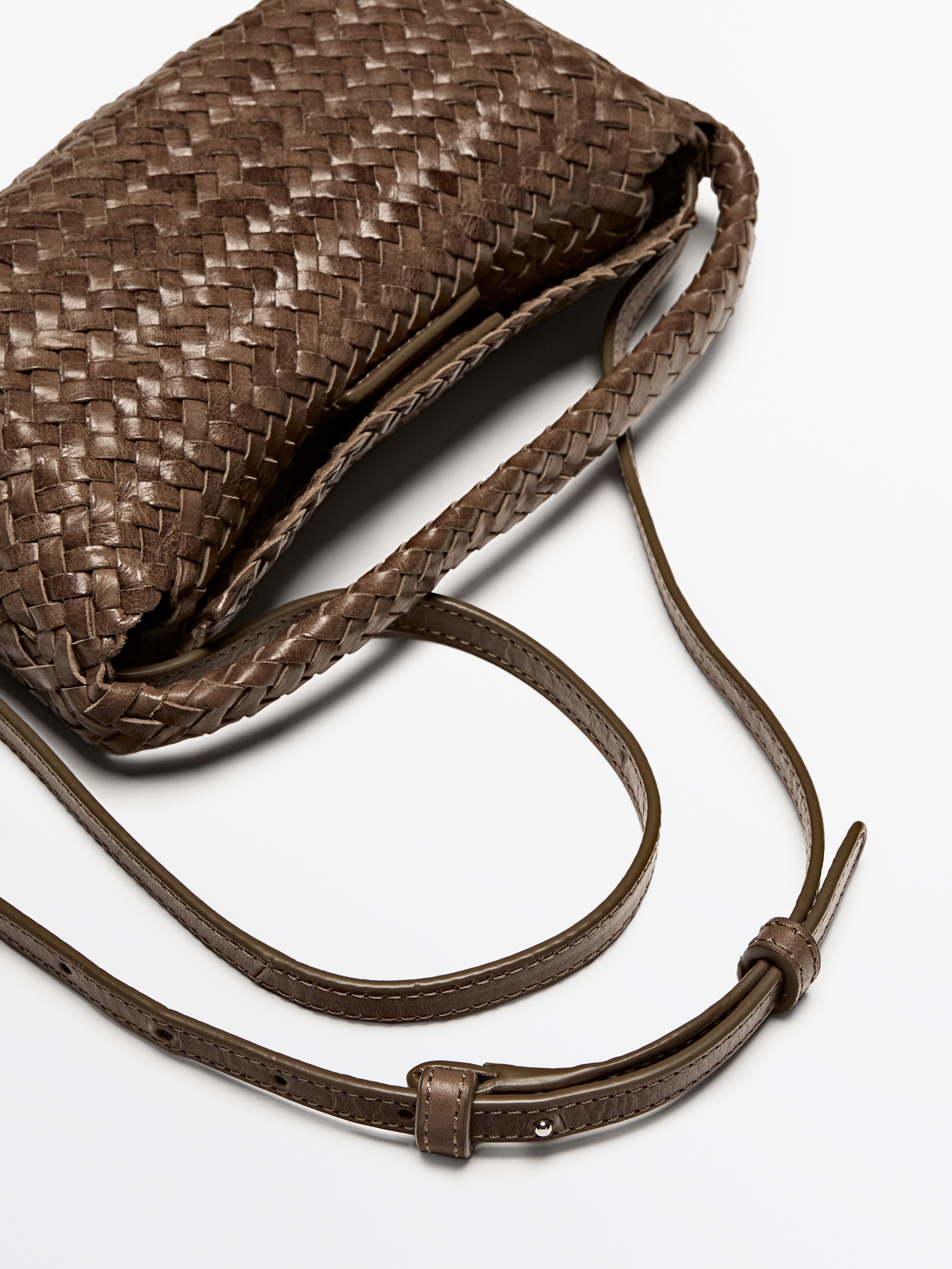 Braided nappa leather crossbody bag · Mole Brown, White, Burnt Orange ...