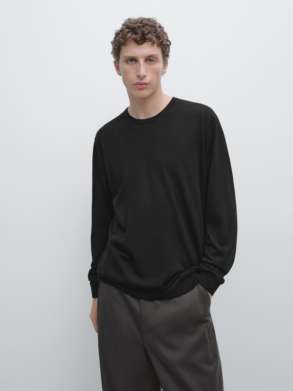 Merino wool knit sweater · Black, Navy Blue, Prussian Blue · Sweaters ...