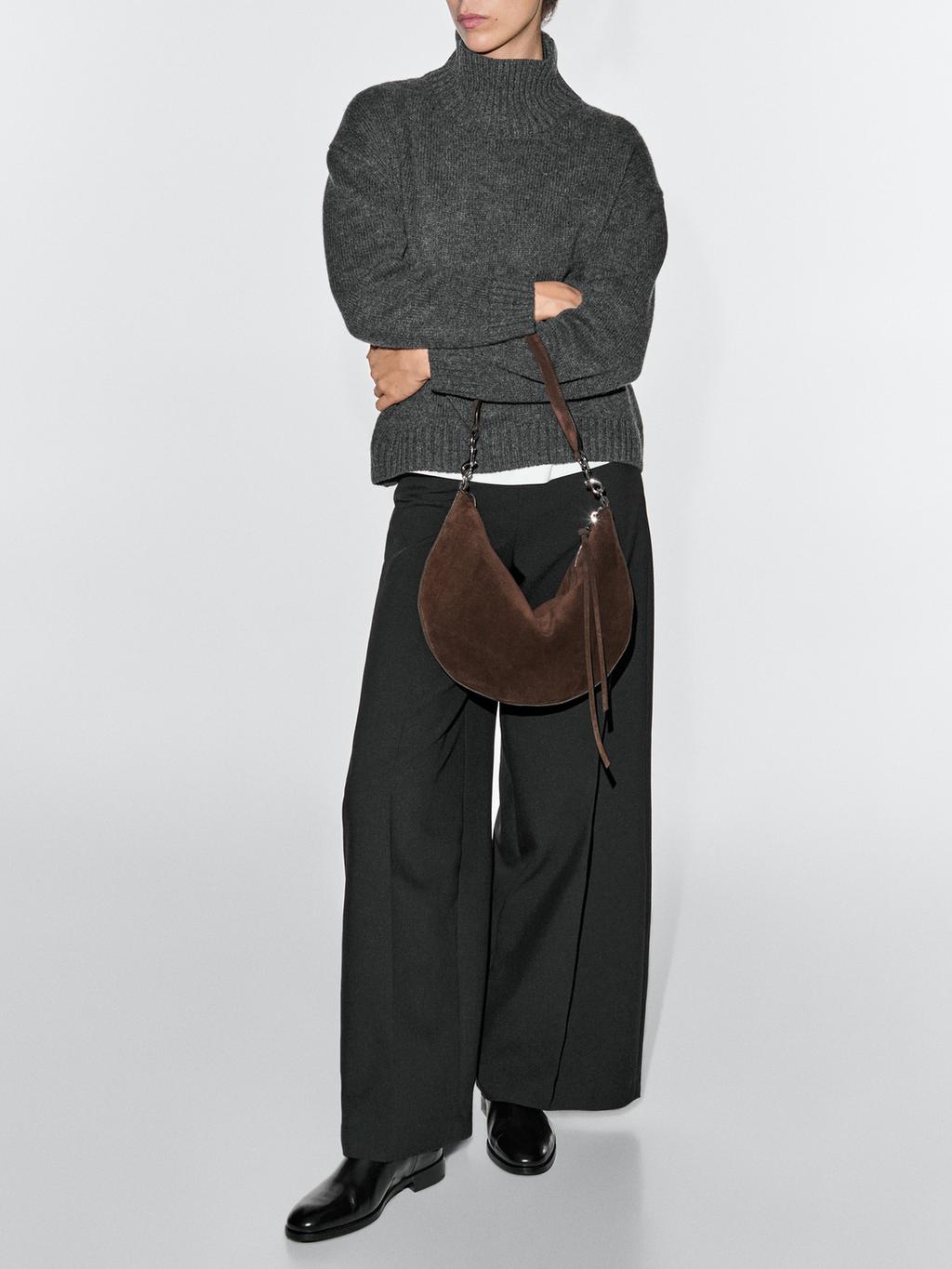 Split leather half-moon bag · Mink · Bagsâ Andâ Backpacks | Massimo Dutti