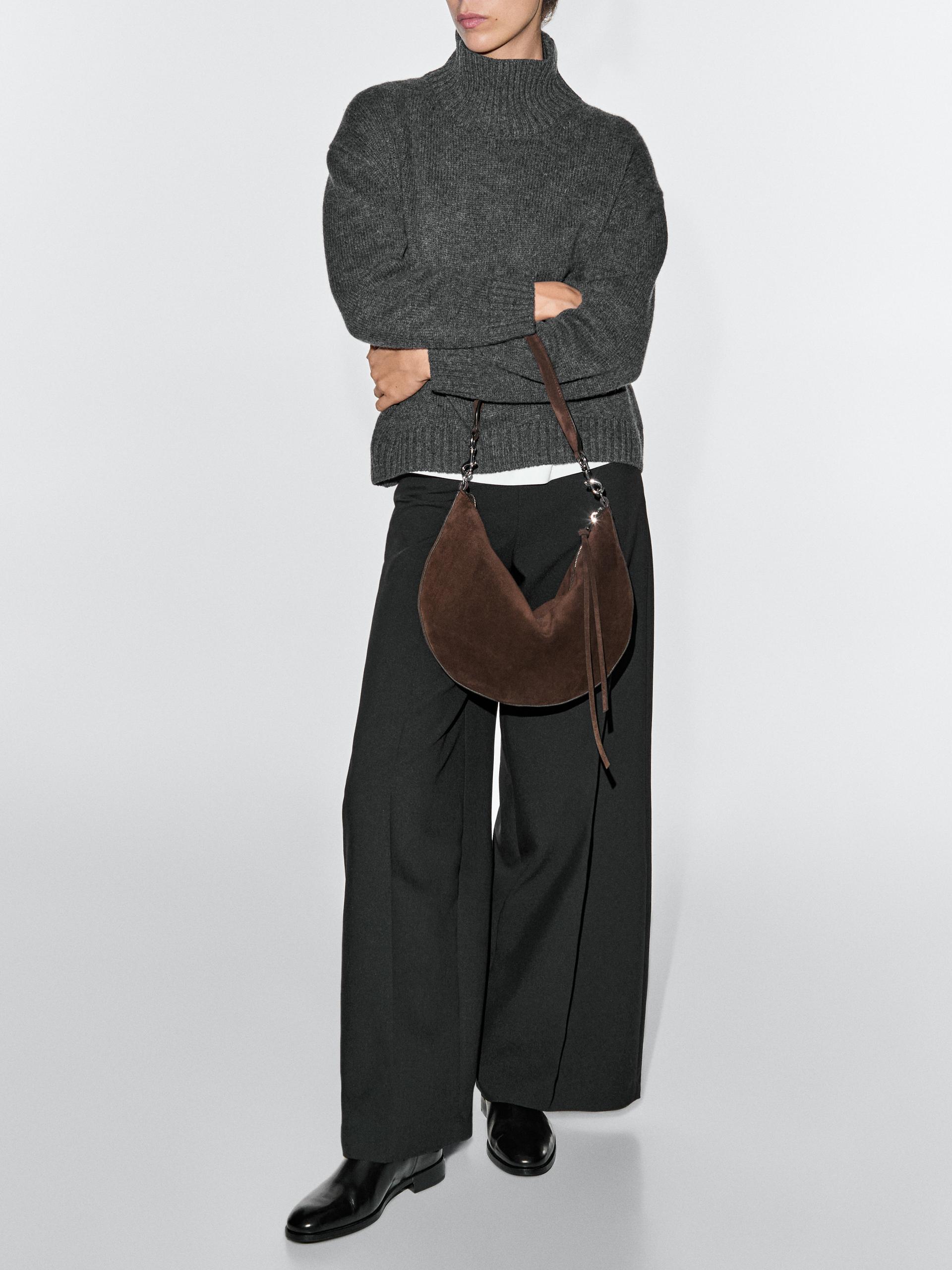 Split leather half-moon bag · Mink · Bagsâ Andâ Backpacks | Massimo Dutti