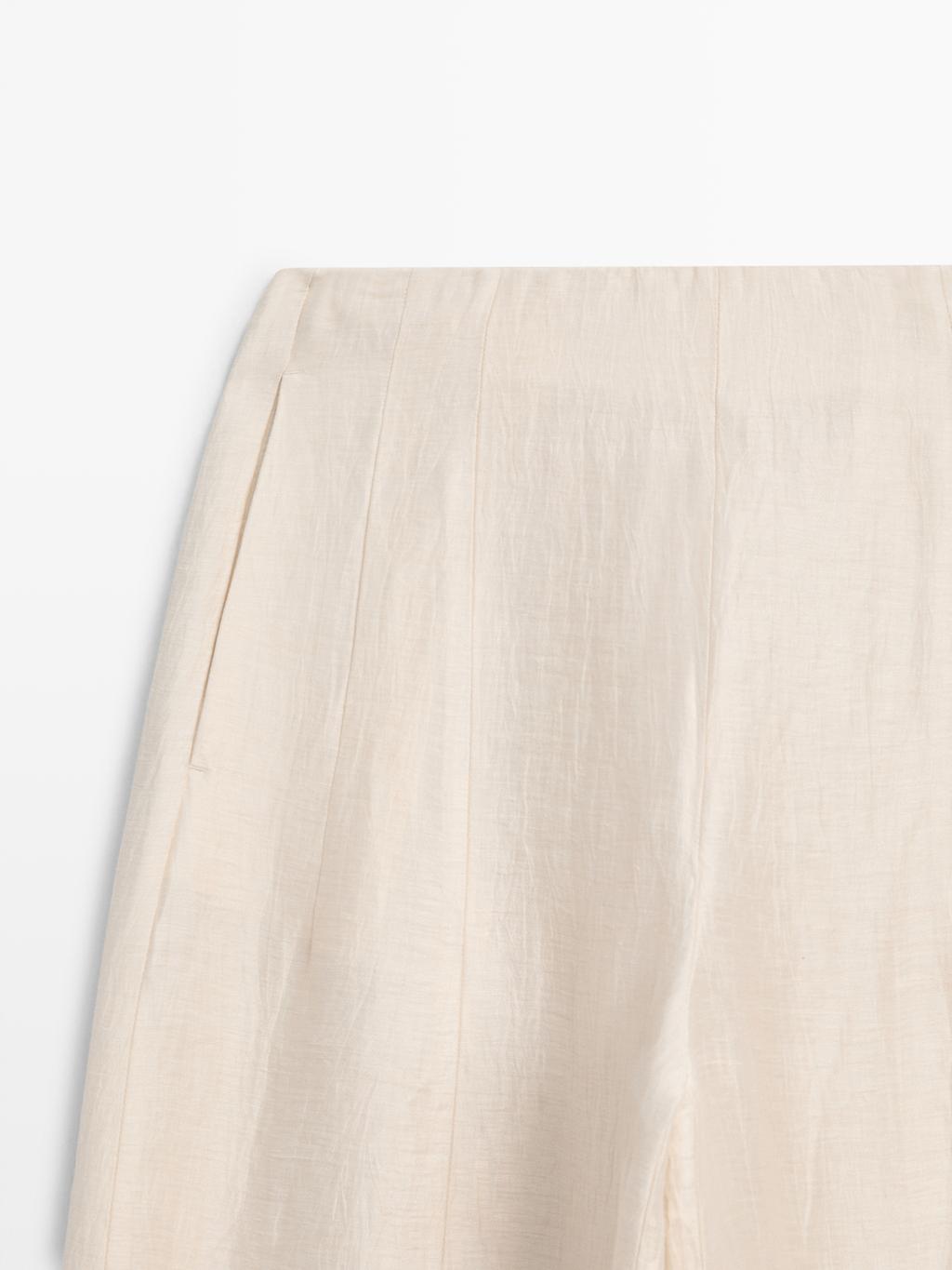 Pantalón bombacho mezcla lino · Beige · Pantalón | Massimo Dutti