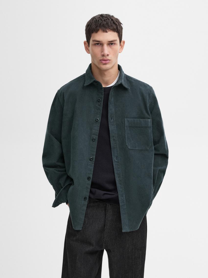 Cotton blend corduroy overshirt · Lead · Small Leather Goods | Massimo ...