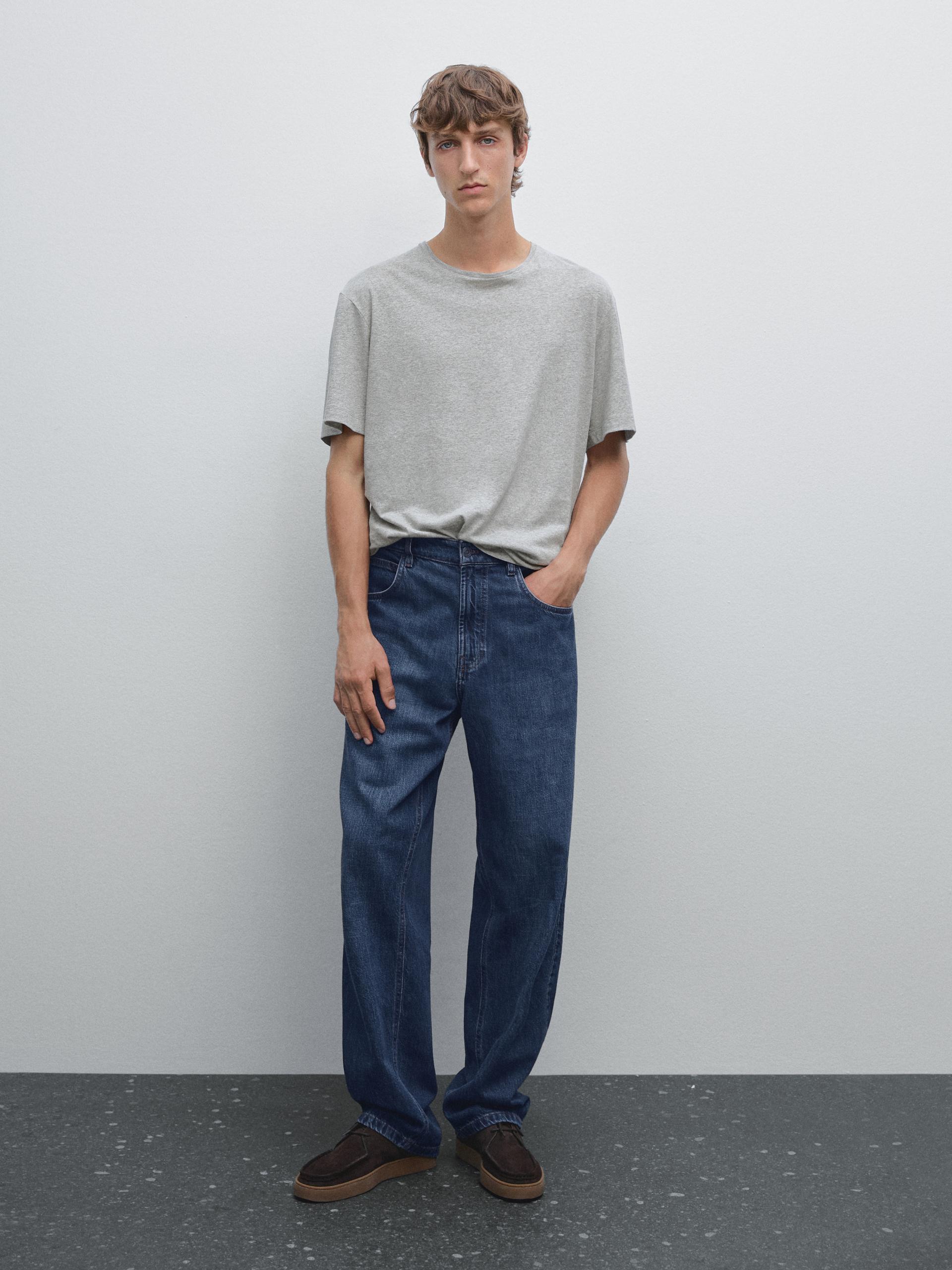 멜랑쥐 코튼 & 린넨 티셔츠 · 그레이 · 서클 | Massimo Dutti