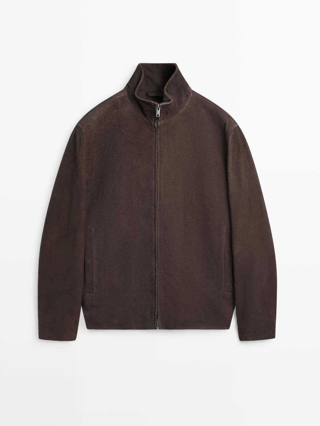 Suede leather jacket · Grey · Bomberâ Jacket | Massimo Dutti