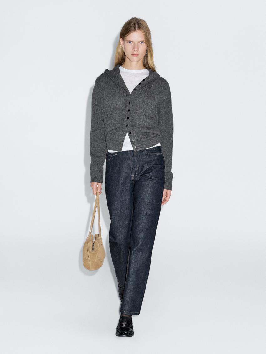 Wool knit cardigan with hood · Anthracite Grey · Cardigan | Massimo Dutti