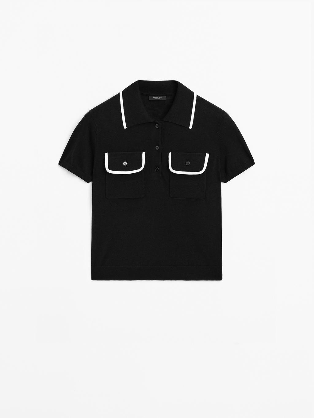 Short Sleeve Knit Sweater With Contrast Ribbed Trims · Black · Sweaters
