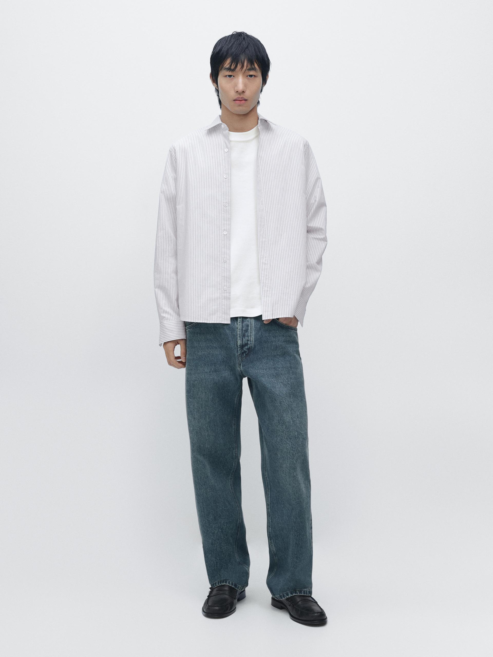 Gestreept overhemd van katoenmix · Blauw · Overhemden | Massimo Dutti