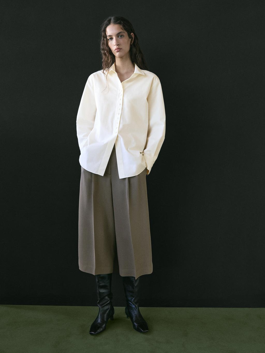 Këmishë me penca 100% pambuk · E Bardhë-gri · Shirts | Massimo Dutti