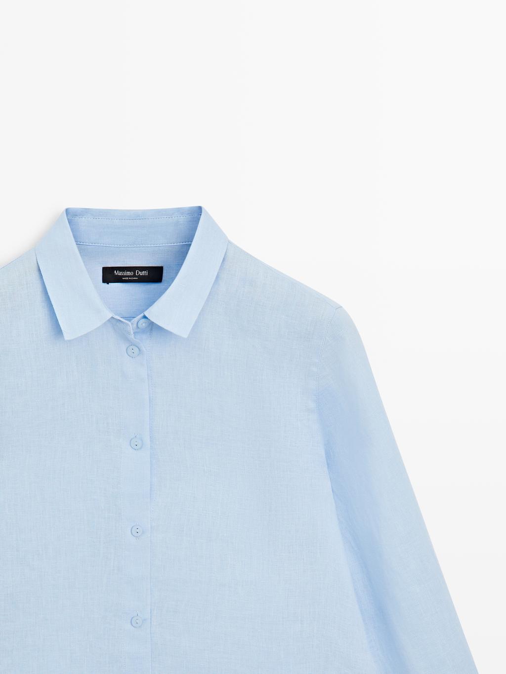 Camisa fluida lino · Celeste, Blanco, Negro · Camisería | Massimo Dutti