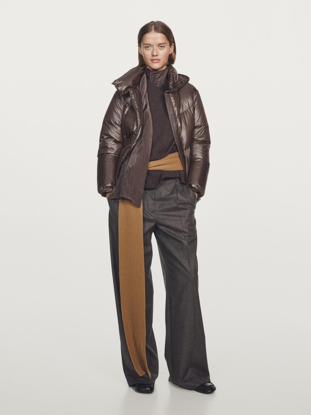 Water-repellent shiny down jacket · Brown · Coats | Massimo Dutti
