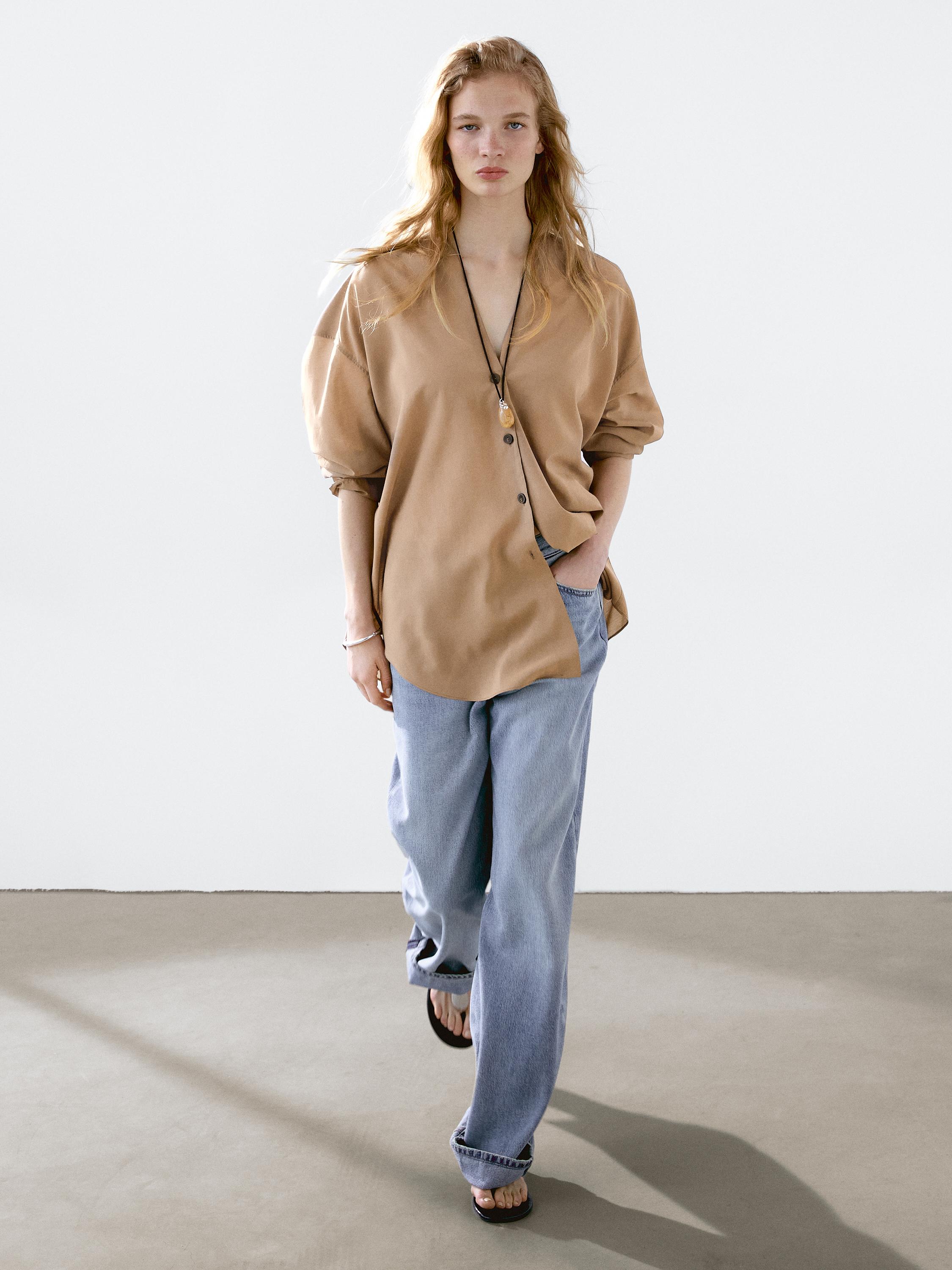 Flowing satin blouse · Brown · Shirts | Massimo Dutti