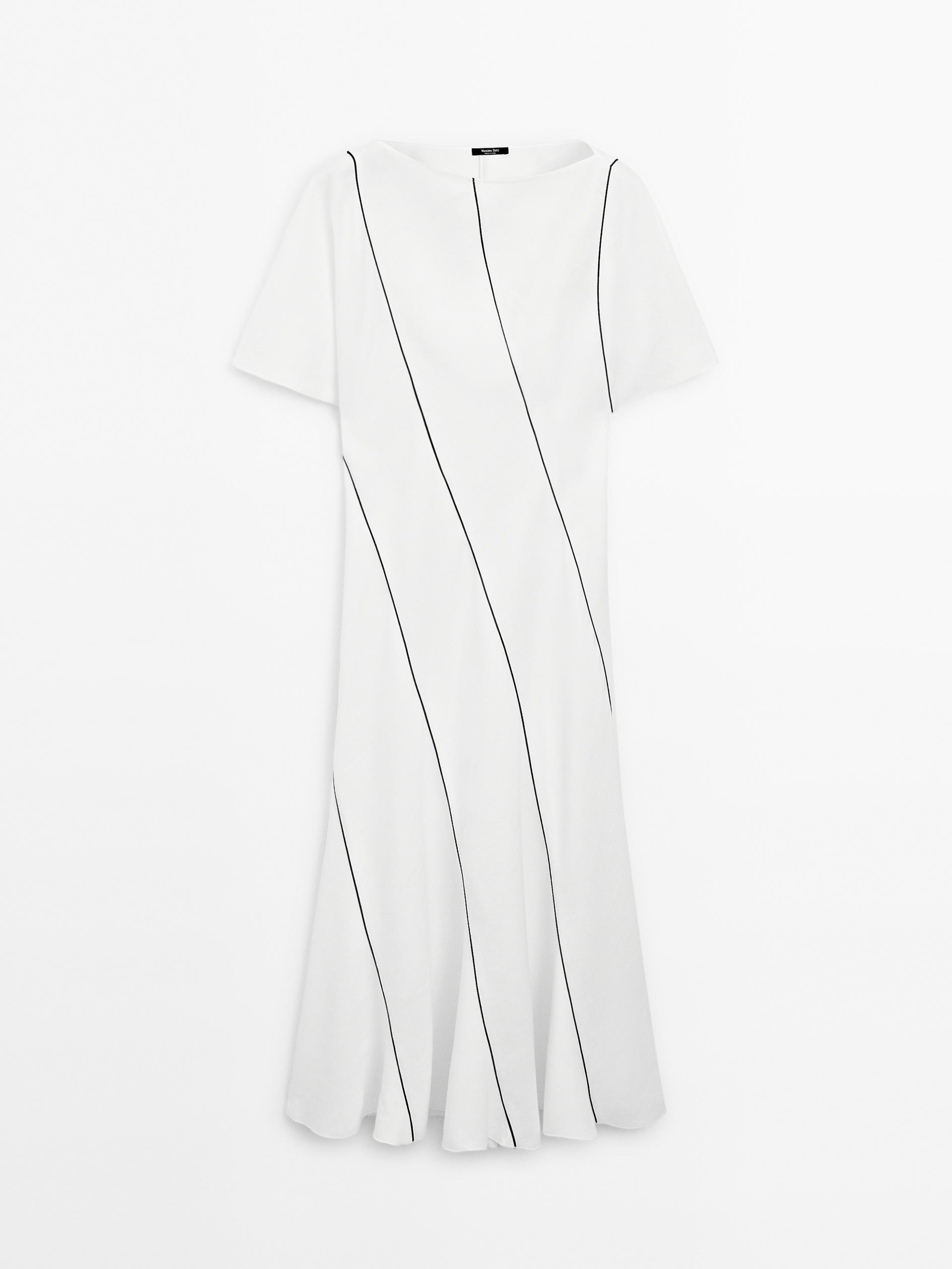 Robe fluide contrastante lin mélangé · Blanc · Habillé / Robes Et Combinaisons | Massimo Dutti