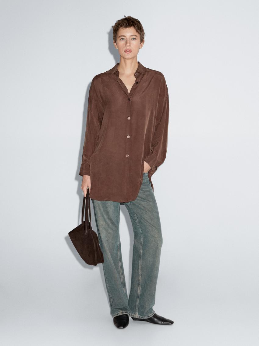 Long flowing shirt · Brown · Shirts | Massimo Dutti