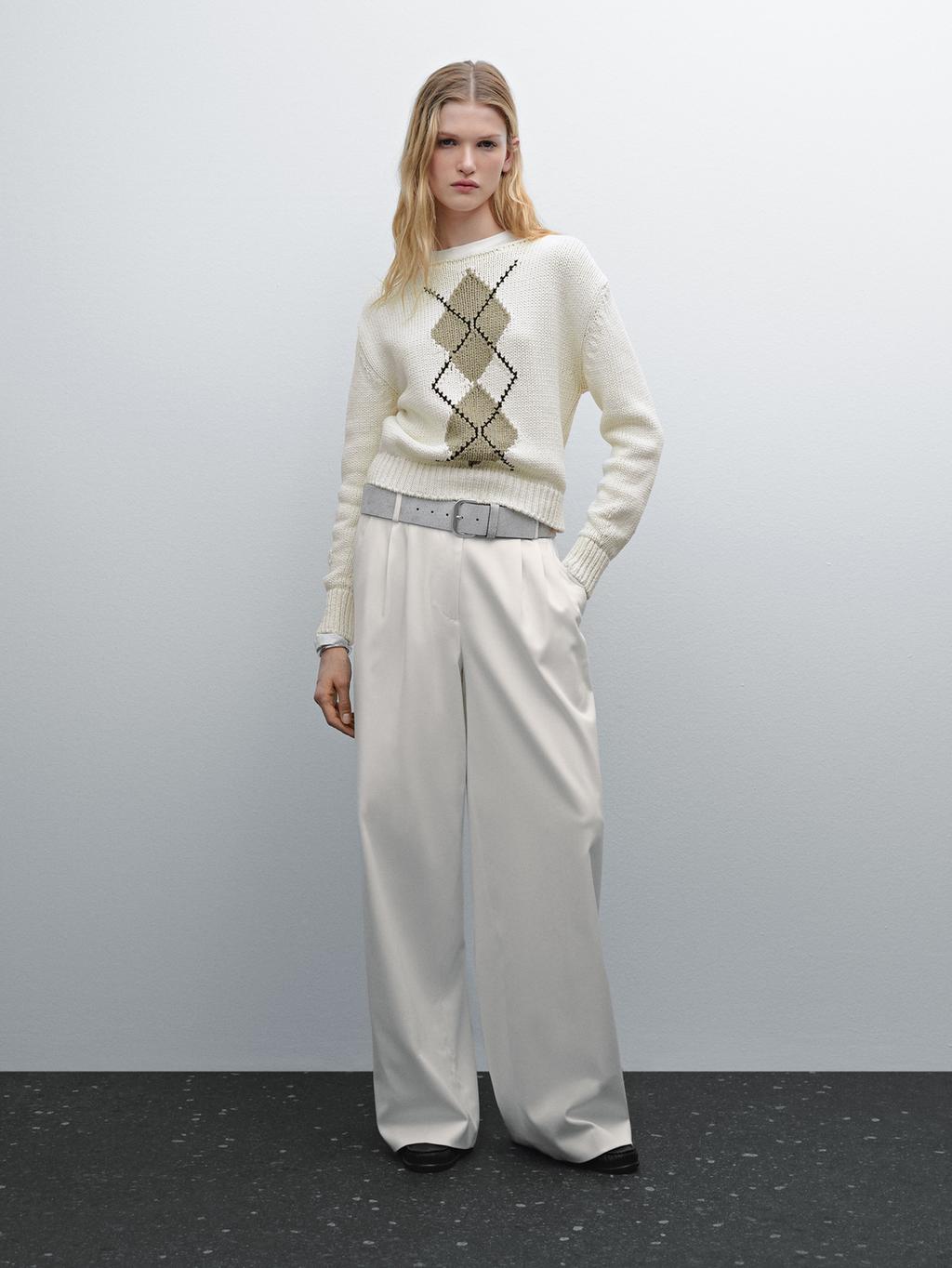 Cotton blend argyle knit sweater · Cream · Sweaters And Cardigans ...