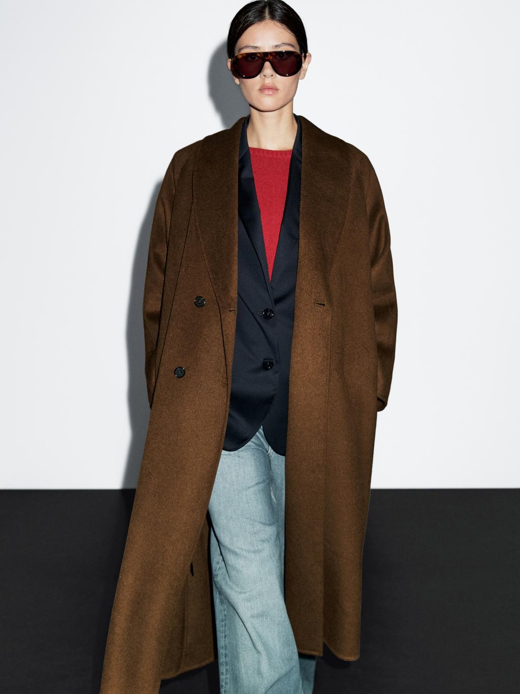Long wool blend coat · Caramel · Coats | Massimo Dutti