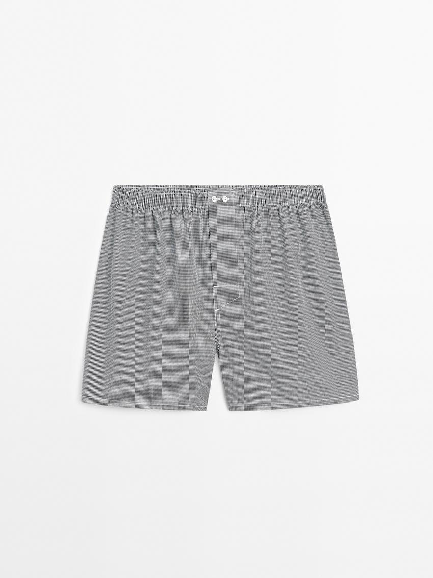 100% cotton mini check boxers · Black · Homewear | Massimo Dutti