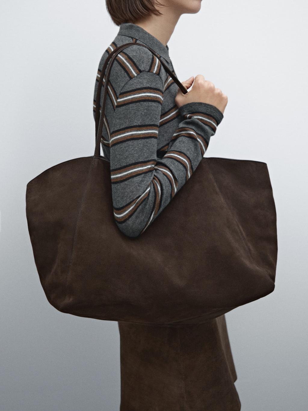 Split suede maxi shopper bag · Brown · Accessories | Massimo Dutti