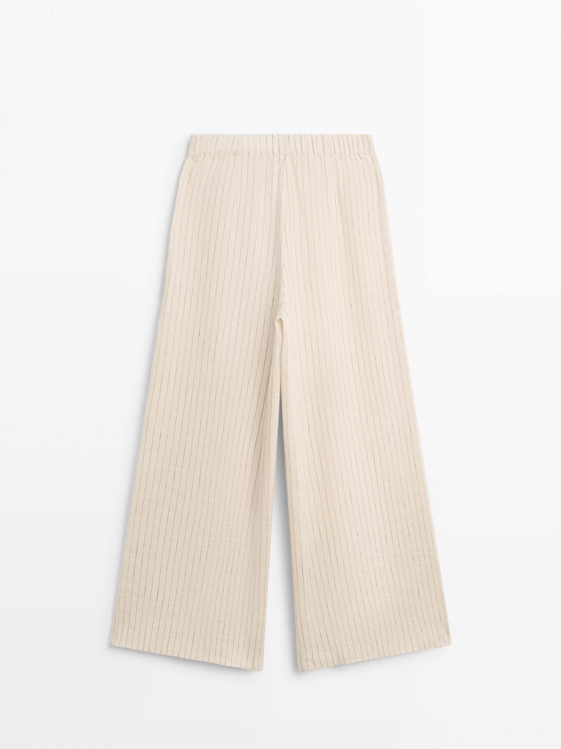 Pantalón raya diplomática mezcla lino · Crudo · Pantalón | Massimo Dutti