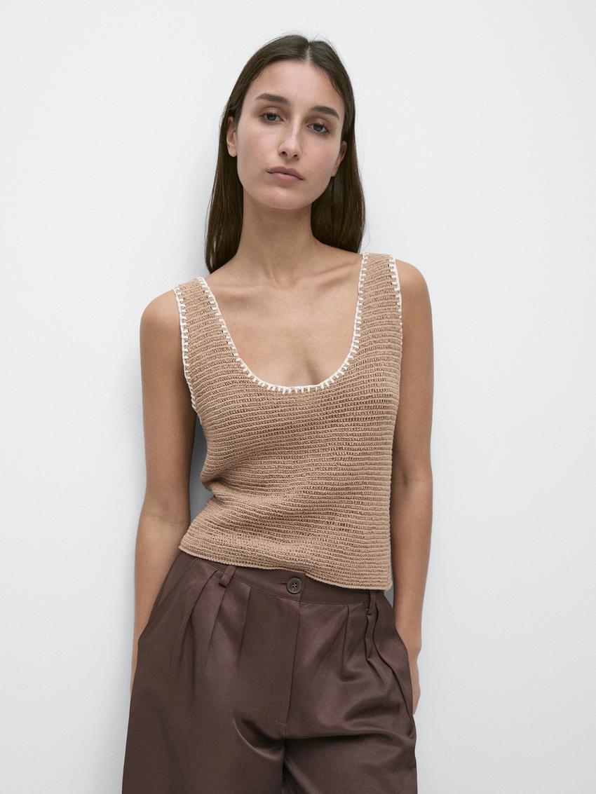 Top punto contraste mezcla algodón · Camel · Tops Y Otras Prendas ...