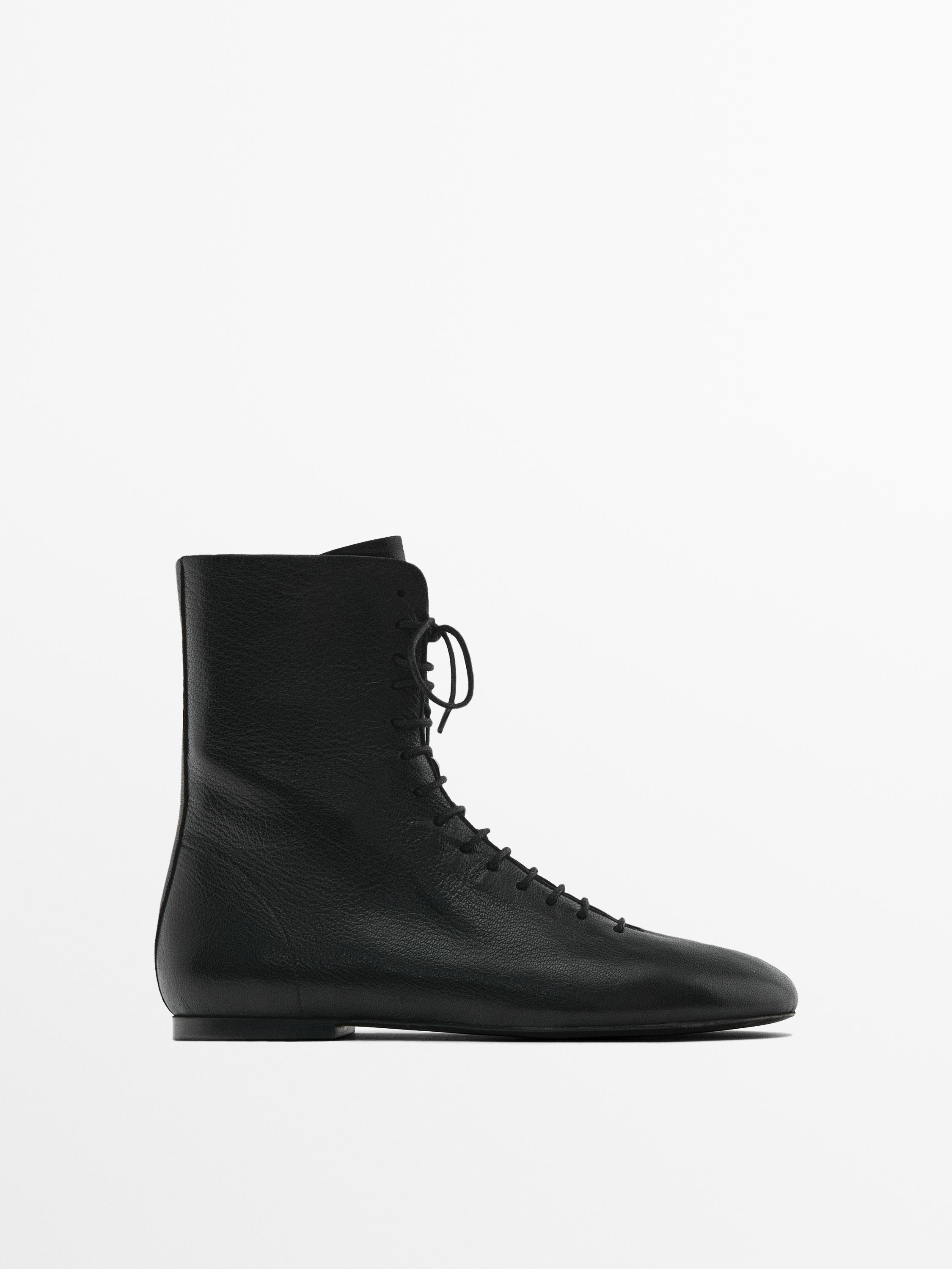 Lace-up flat ankle boots · Black · Boots And Ankle Boots | Massimo Dutti